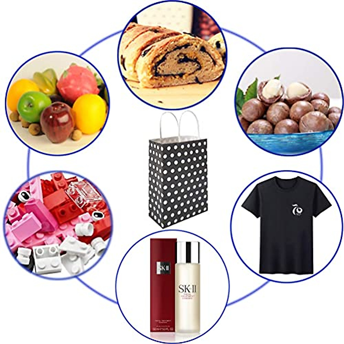 ADIDO EVA Small Polka Dot Gift Bags Black Kraft Paper Bags with Handles for Party Favors (8.2 x 6 x 3.1 In 12 PCS)