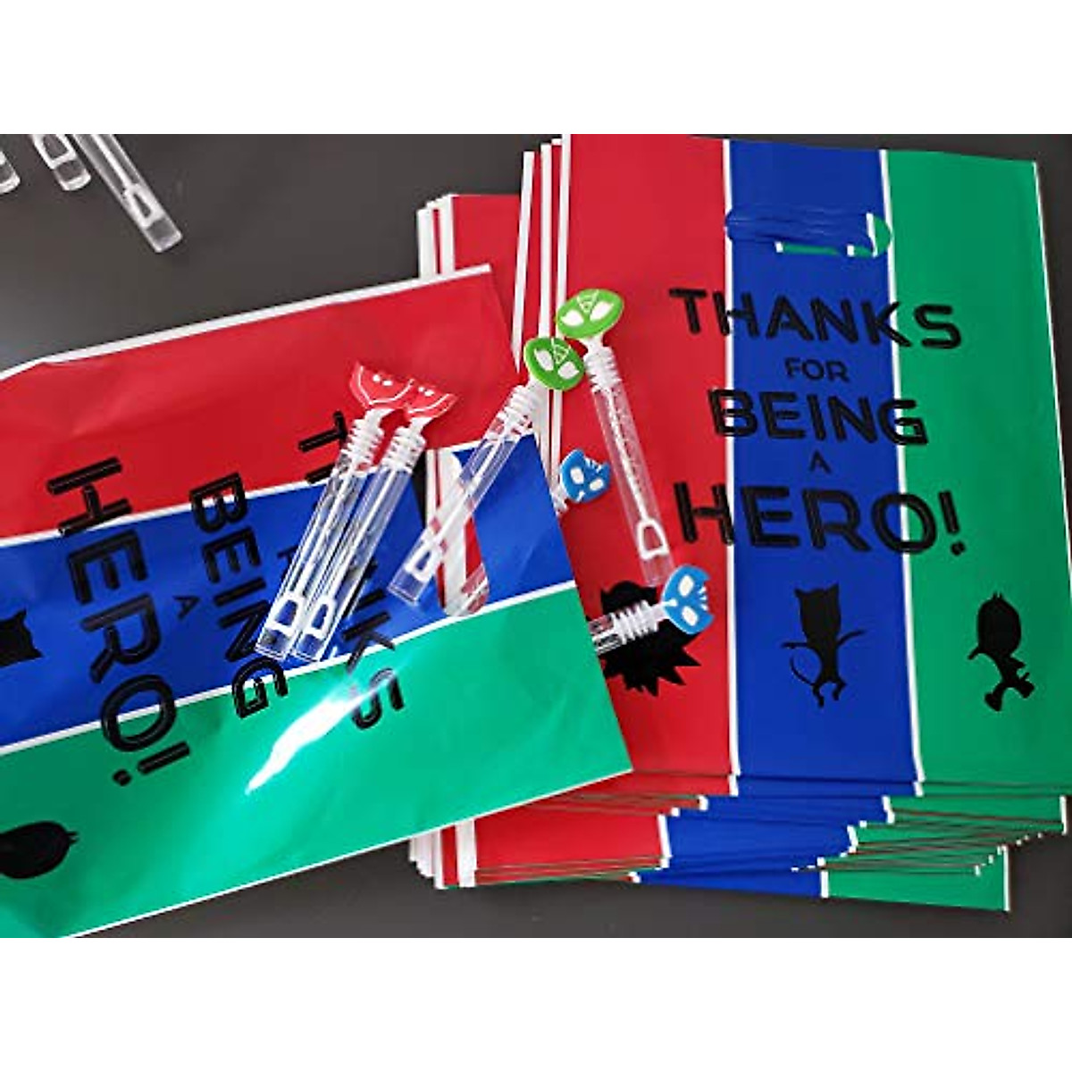 Party Favor Plastic Goodie Bags with Handles- Theme Birthday Supplies Gift Bag for Kids and Adults – Hero Masks (24 Pack)