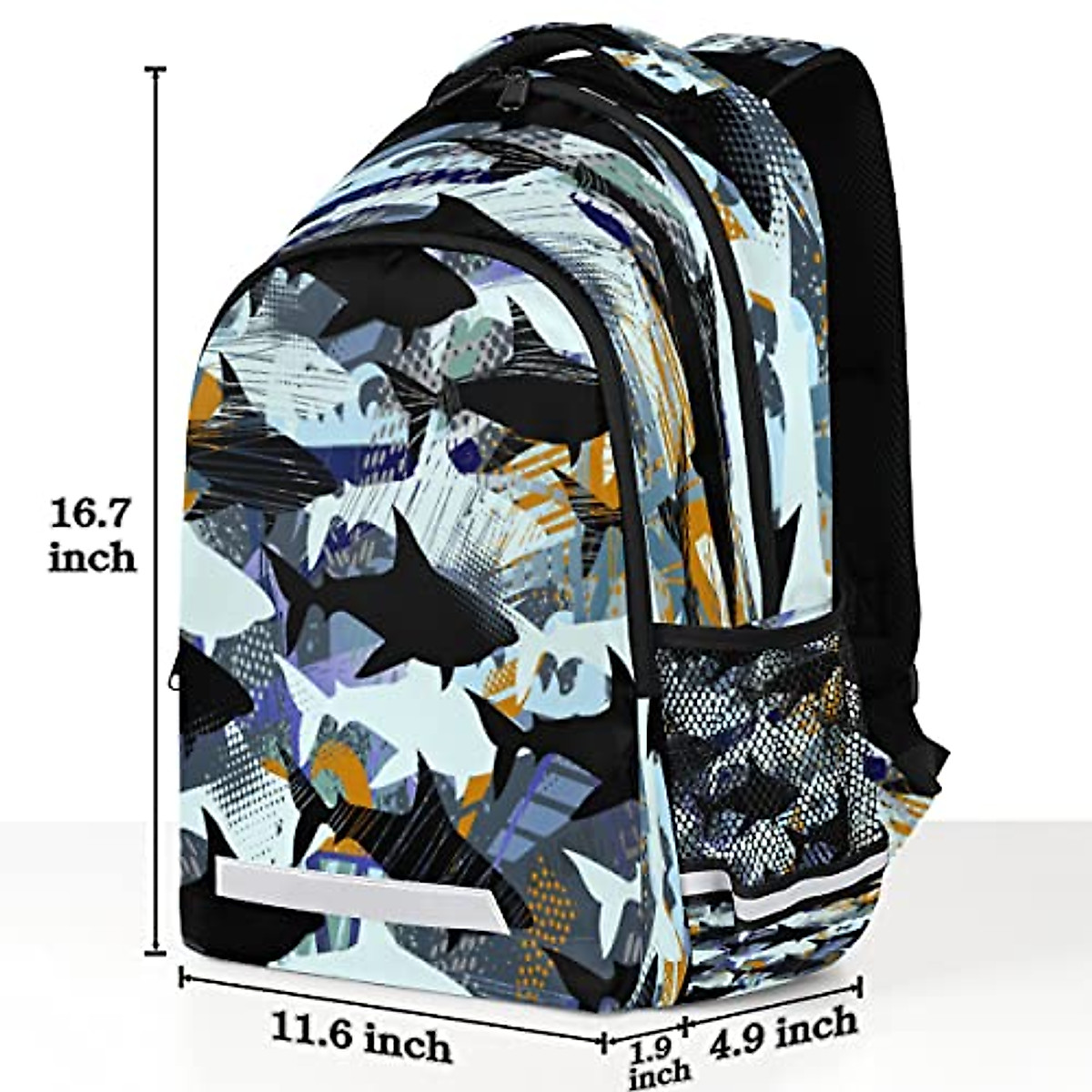 Grung Cool Shark Larger Student School Backpack, Durable Waterproof Travel Bag Daypack Laptop Bags College Bookbags with Reflective Strip