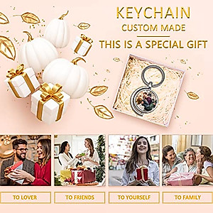 Personalized Custom Keychain with Picture - Turnable Double Sided Colorful Photo Key chains Memorial Gifts for Family Lover, Half Round - Silver