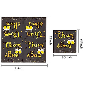 Cheers Beers Birthday Party Supplies,Black and Gold Tablewares(Plates and Napkins),Cheers Beers and Beer Mugs Design Perfect for Graduation Wedding Anniversary Christmas Party Supplies (16 Guest)