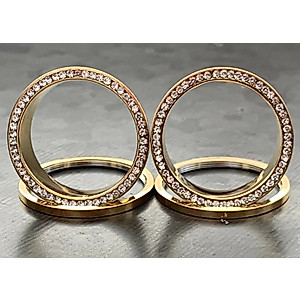 Lobal Domination PAIR of CZ Gem Rimmed Gold Ion Plated Tunnels Plugs Pierced Earlets Gauges (1" (25mm))