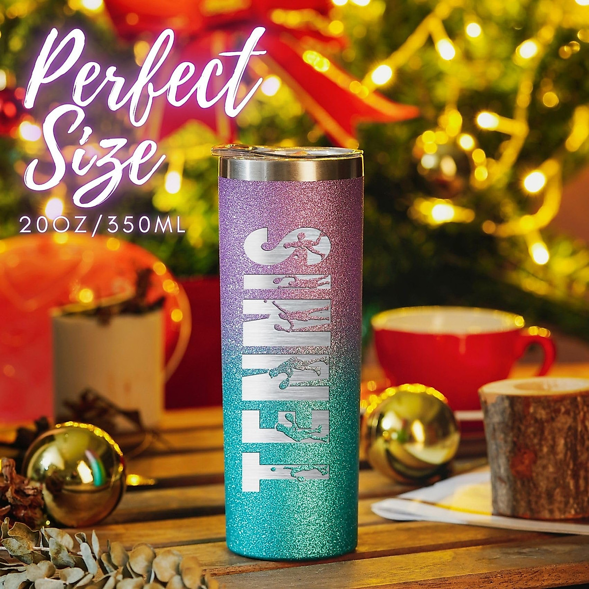 Onebttl Tennis Gifts for Women, Tennis Lovers, Tennis-Themed 20oz Stainless Steel Tumbler, Perfect for Men, Women, Girls, Tennis Players, Coach, Daughter, Coworker - Glitter