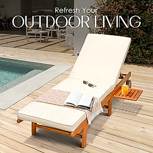 IDZO Upgraded Cushion Outdoor, 500lbs Capacity Patio Pool Loungers, Stackable and Foldable Design, Reclining Backrest, Federica Wood Chaise Lounge_Brown