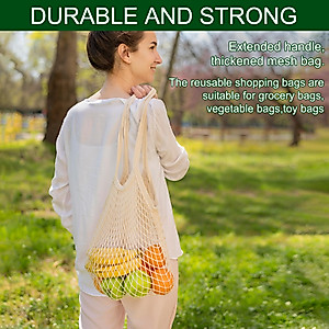 Mordx 2 Pack Premium Mesh Grocery Bags,100% Cotton String Mesh Bags,Long Handle Net Tote Bags,Reusable Produce Bags,Washable,Portable，Fruit and Vegetable Storage Bags,Beige