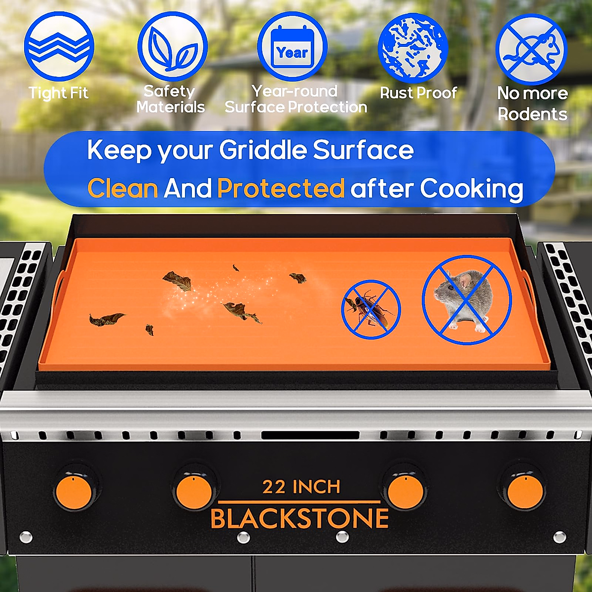 22 Inch Silicone Griddle Cover for Blackstone, Protective Cover with Handle for Outdoor Grilling，Waterproof and Heat Resistant, Easy to Clean and Store-Orange