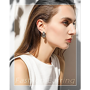 FENBORY Vintage Style Black Grey Rhinestone Earrings, Crystal Cluster Drop Earrings, Eco-friendly Alloy Plated Gold, Hypoallergenic