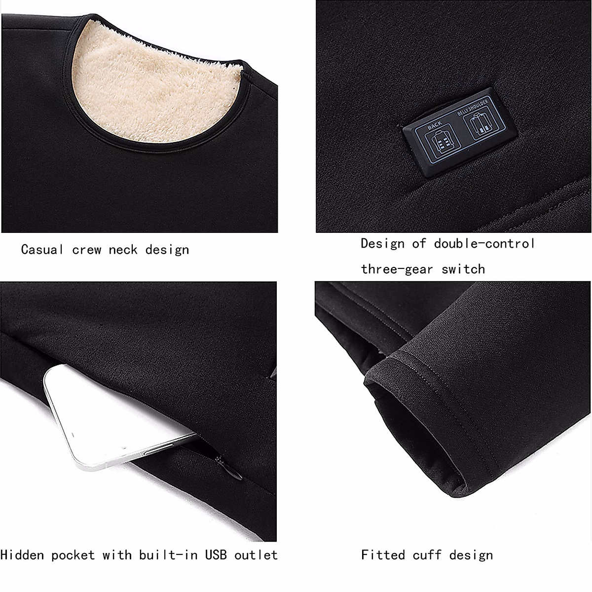 Vuirrm Thermal Underwear for Men Electric Heated Thermal Underwear Set (Top + Pants) USB Washable Temperature Adjustable in Winter,5XL,Black