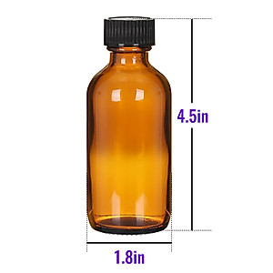 12 Pack 2 oz Amber Glass Boston Bottles, Round Tinture Bottles with Black Caps for Essential Oil, Perfume, Homemade Vanilla Extract and Liquid