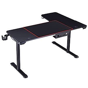 ioHOMES Kindira Modern Steel 65 in. L-Shaped Gaming Desk with USB Ports, PC Mouse Pad and Rotatable Cup-Holder for Home Office, Classroom, Study Room, Black