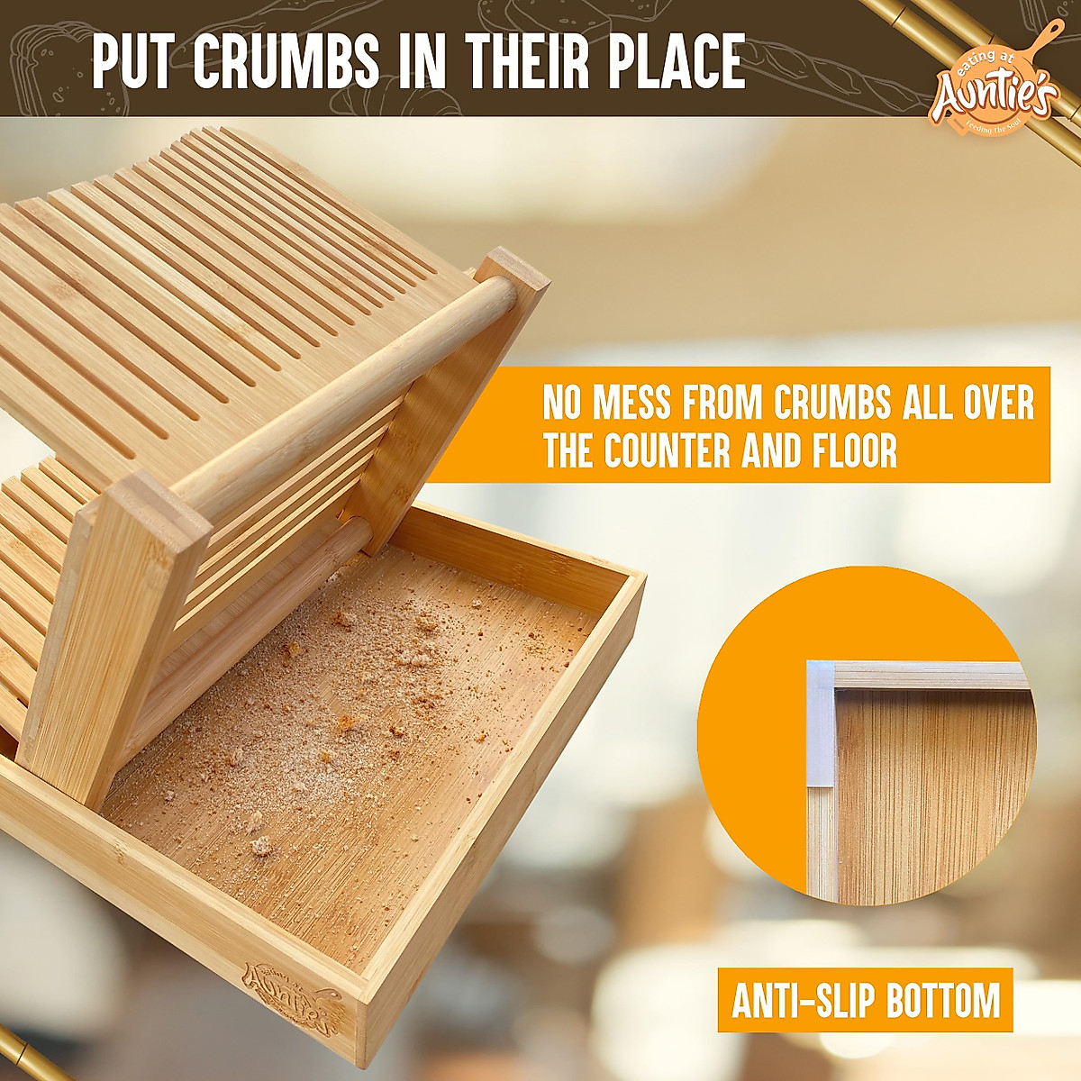 Bamboo Bread Slicer with Professional Bread Knife & Crumb Catcher Tray – Fully Adjustable for 3 Slice Thickness & Extra Tall Cutter Guide – Enjoy Homemade Bread Like Bagel, Sourdough, Cake