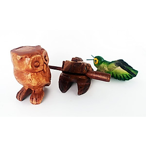 Guiro and Percussion Instruments animal Group Wooden 3 Pieces includes 3 Inch Wooden Frog, 4 Inch Wooden Cricket and 3.5 Inches Wooden Owls.