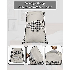 Edwiinsa Farmhouse Pig Cow Rooster Pillow Covers Standard Size Set of 2 20x26 Bed Pillow, Rustic Black White Plaid Burlap Plush Soft Comfort for Hair/Skin Cooling Pillowcases with Envelop Closure