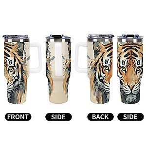 MNVTSKOP 40 Oz Tumbler With Handle And Straw White Year of The Tiger Tiger Face Printed Stainless Steel Car Cup Coffee Mug Leak Proof Insulated Water Bottle for Travel Camping Gym