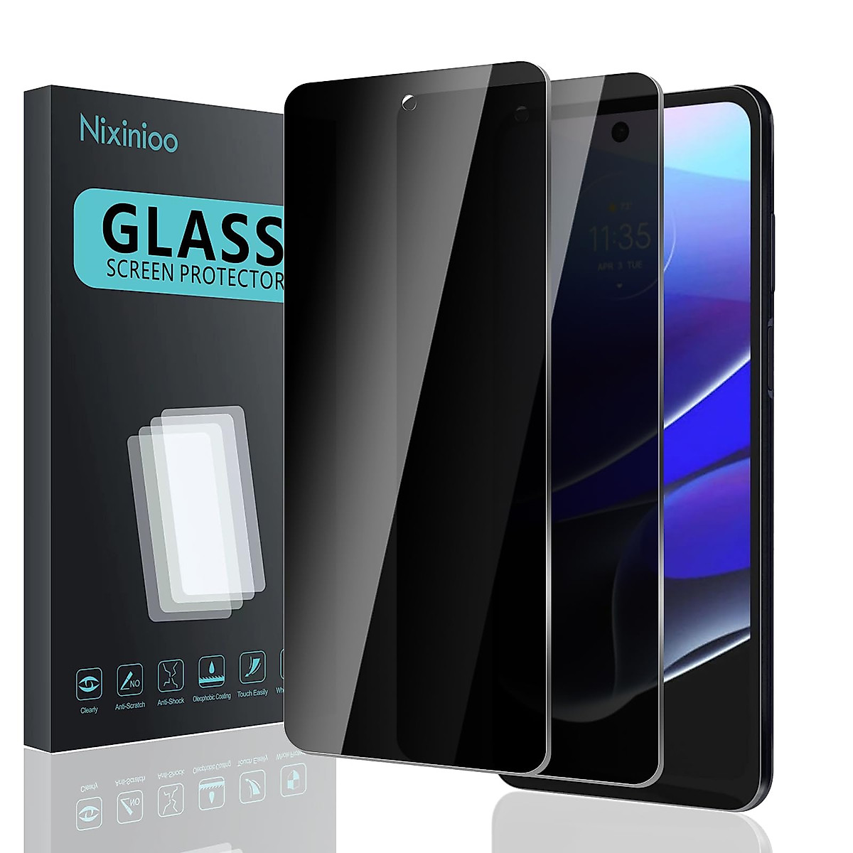 Nixinioo 2 Pack Privacy Screen Protector for Moto G Stylus 5G 2022 5G, Anti Spy Anti Peep 9H Tempered Glass, Bubble Free,Anti Scratch, easy to install