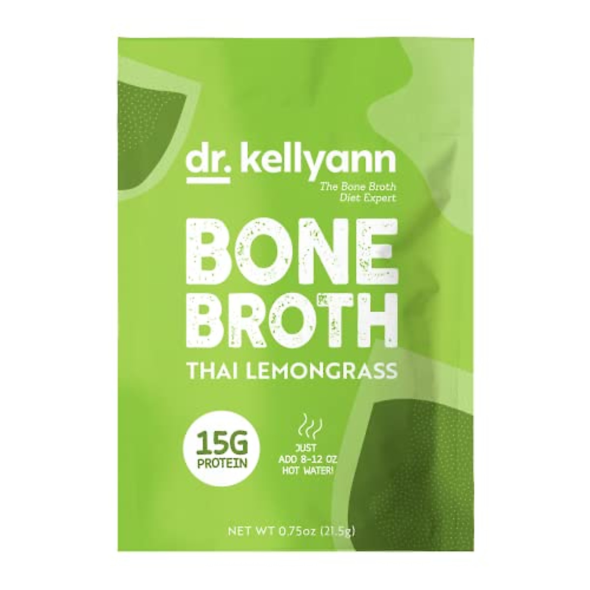 Dr. Kellyann Bone Broth Collagen Powder Packets (7 Servings, 1 Box) - Thai Lemongrass, 16g Protein/Serving, 100% Grass-Fed Hydrolyzed Collagen Powder, Keto & Paleo Friendly
