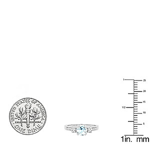 Dazzlingrock Collection 5 MM Round Aquamarine, White Sapphire & Diamond Ladies Engagement Ring in 10K White Gold, Size 7