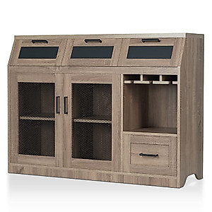 Furniture of America Tanaka Transitional 3 Top Drawers Buffet Server, Sideboard with Hanging Stemware and Cabinet for Dining Room, Kitchen, 47.2-inch, Chestnut Brown