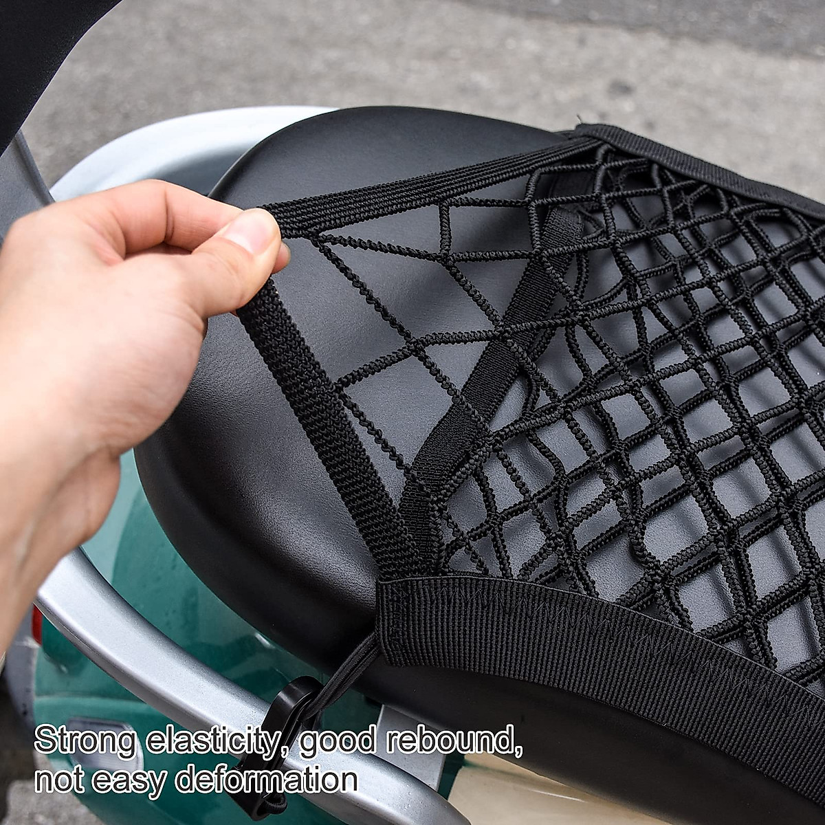 2 Pack Motorcycle Cargo Net, Motorcycle Bungee Cargo Net 10.3"X15.4" Helmet Net Small Luggage Rack High-Elastic Double Layer Bungee Net Thicken Net with Adjustable Metal Hooks for Motorcycle Bike ATV
