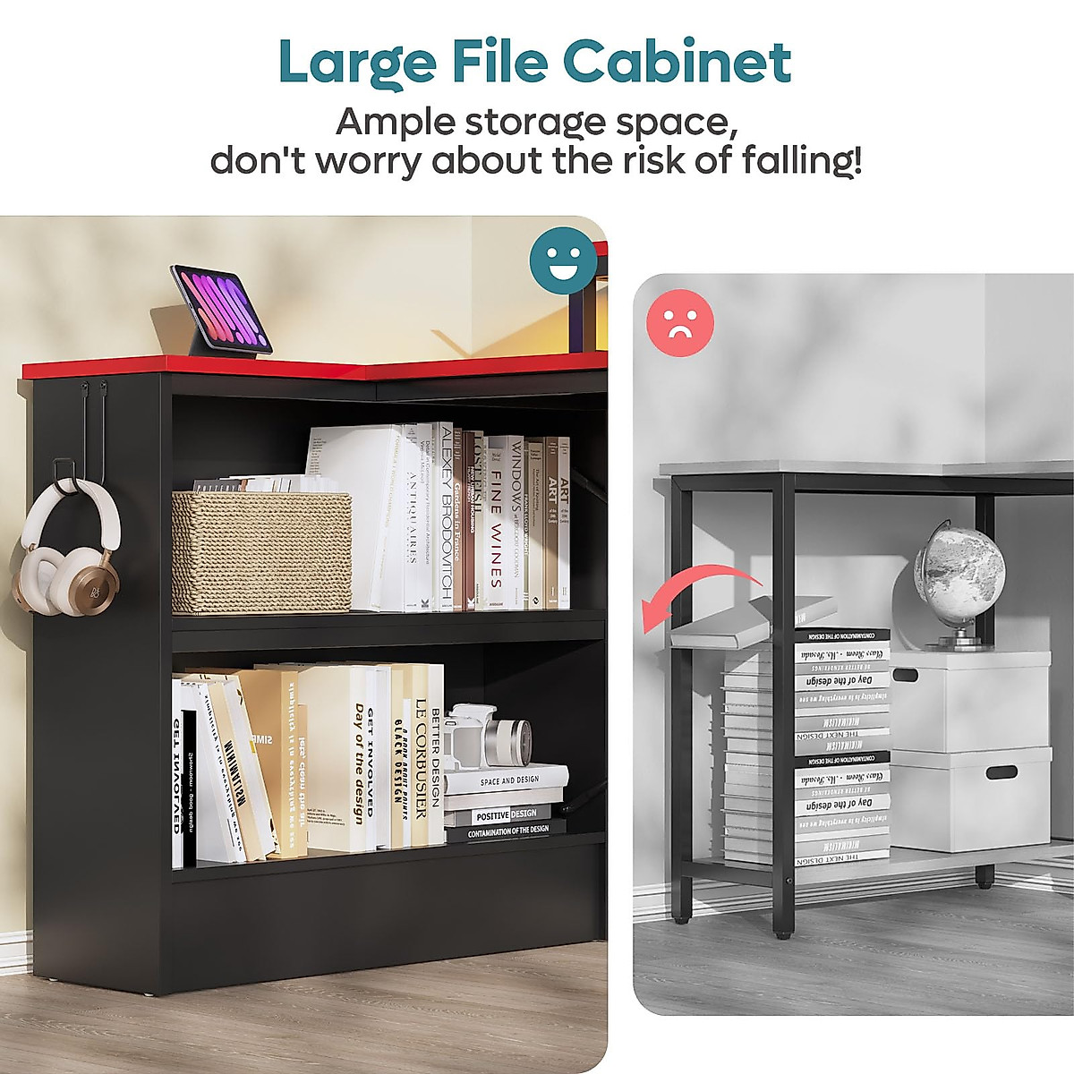 Bestier L Shaped Gaming Desk with Storage Shelves, 42 Inch Reversible Corner Computer Desk with LED Lights, PC Gaming Table with Side Storage Bag & Monitor Stand for Bedroom