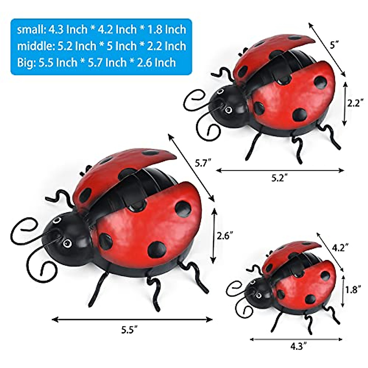 Metal Ladybug Wall Art Decor Set - Vibrant Garden & Indoor Decor