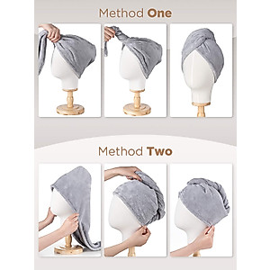 Hicober Microfiber Hair Towel, 3 Packs Hair Turbans for Wet Hair, Drying Hair Wrap Towels for Curly Hair Women Anti Frizz(Grey,Blue,Grey)
