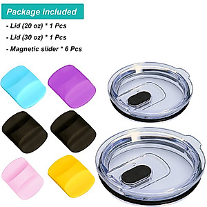 KISSWILL Magnetic Tumbler Lid 20 oz & 30 oz, Set of 2 Tumbler Lid with 6 Pcs Replacement Magslider Compatible with YETI Rambler, Ozark Trail, Old Style Rtic and More