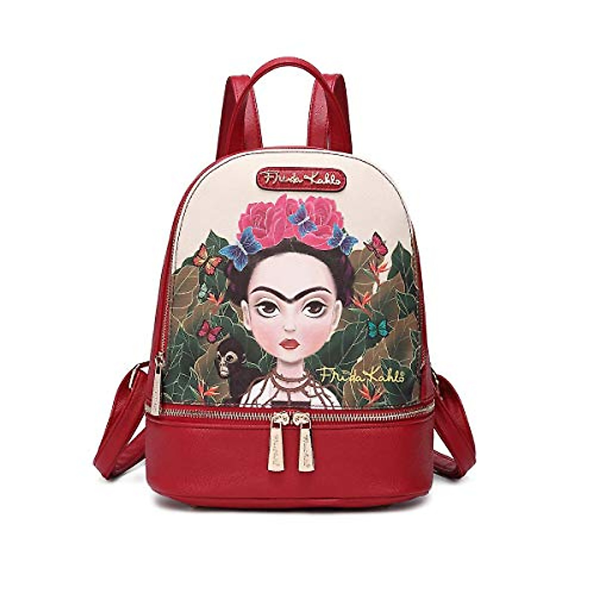 Frida Kahlo Cartoon Licensed Cute Backpack and Wallet Set (Red)