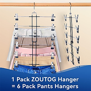 3 Pack Skirt Hangers with Clips, ZOUTOG 6 Tier Pants Hangers, Skirt Hangers Space Saving Closet Organizers and Storage, Non Slip Adjustable Clip Hanger for Shorts, Skirts, Dresses, Kids Clothes & More