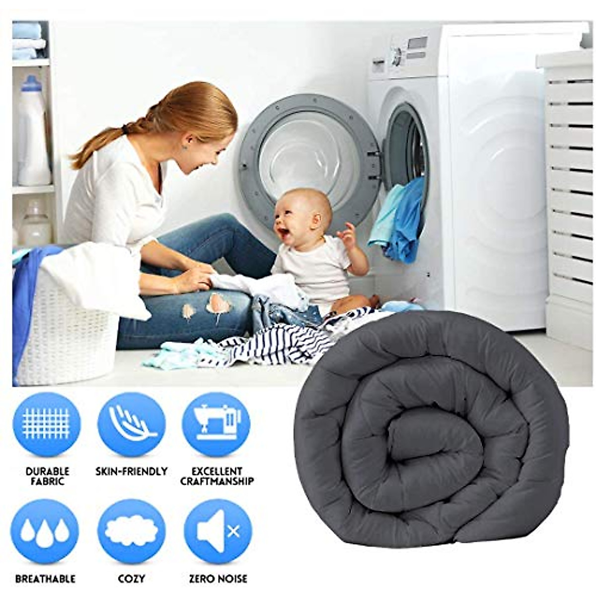 EASELAND All Season Queen Size Soft Quilted Down Alternative Comforter Reversible Duvet Insert with Corner Tabs,Winter Summer Warm Fluffy,Dark Grey,88x88 inches