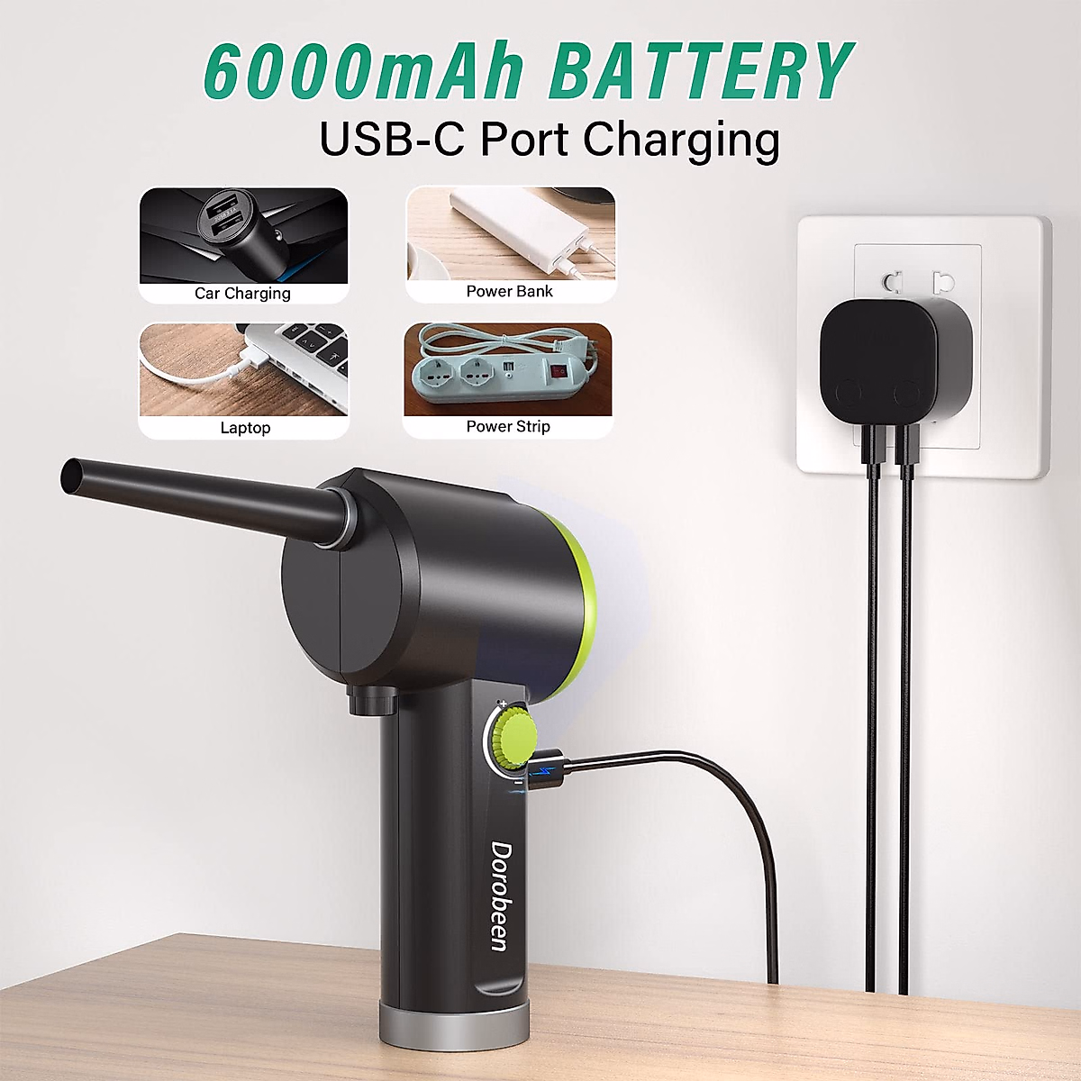 DOROBEEN Compressed Air Duster, Cordless Handheld Air Blower, Stepless Speed, 41000RPM, Portable Rechargeable Built-in Battery, Electric Air Duster for Computer Keyboard Electronics Cleaning