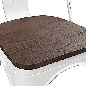 Furniwell Metal Dining Chairs with Wood Seat, Indoor Outdoor Use Stackable Tolix Industrial Metal Chairs Set of 4 for Kitchen, Dining Room, Bistro and Cafe (White)