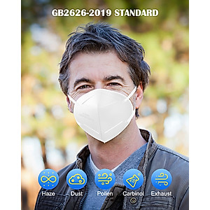 YUIKIO KN95 Face Masks, 60 Pack KN95 Masks for Adults, 5 Layers Masks Disposable KN95 Safety Mask Against PM2.5 Breathable KN95 Mask, Filter Efficiency≥95% (White)