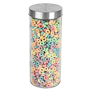 Home Basics Tall Glass Canister with Lid (Clear) | Glass Food Storage Canister for Dry Pasta, Flour, Trail Mix, and Candy | Kitchen Glass Containers