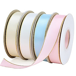 VIVIQUEN White Double Faced Satin Ribbon with Gold Edge, 1” Polyester Continuous Ribbon -25 Yards,Wide Ribbon for Gift Wrapping,Wedding,Bows Bouquet,Floral Arrangement and Craft