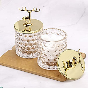 Tbestmax Glass Qtip Holder, 2 Pcs Clear Apothecary Jars with Lid for Cotton Ball, Cotton Swab, Restroom Bathroom Organizers and Storage Containers