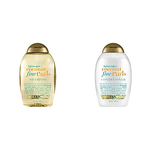 OGX Lightweight Coconut Shampoo and Conditioner for Fine Curly Hair, 13oz