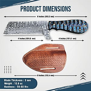 HUNTLUX Damascus Steel Hunting Knife with Sheath for Belt, Handmade 8" Sharp Bull Cutter Knife, EDC Fixed Blade Knife, Full Tang Cowboy Knife with Wooden Handle, Skinning Knife for Outdoor Camping