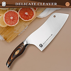 Meat Cleaver, GRANDKKNIFE Cleaver Knife High Carbon Stainless Steel Chef Knife Lightweight Vegetable Knife for Kitchen and Restaurant