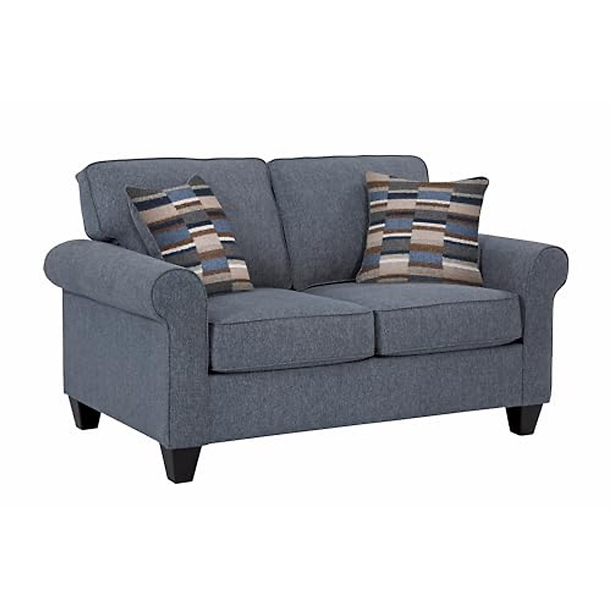 American Furniture Classics Model 8-020-A330V22 Eureka Rolled Arm Loveseat with Two Pillows Love Seats, Blue