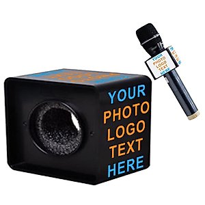 qiqule Custom Microphone Logo Live Equipment Box Cube Triangle Interview Box Karaoke mic Flags (Black Square)