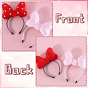 Whaline 4 Pack Valentines Day Pet Headbands and Bow tie Collar Set Cute Red Pink Polka Dot Pet Costume Accessory for Cat Puppy Rabbit Birthday New Year Valentine Party Wedding Costume Photo Prop