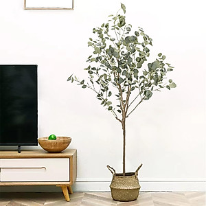 Erlandens 6FT Artificial Eucalyptus Tree 71in Modern Fake Plant Silk Faux Eucalyptus Silver Dollar Leaves in Pot for Outdoor Indoor Office Housewares Living Room Wedding Decor
