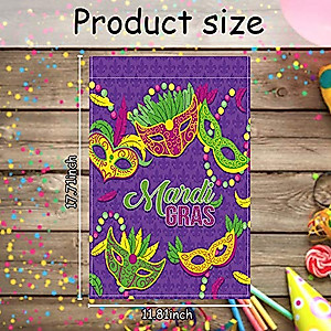 Mardi Gras Garden Flag Mardi Gras Welcome Banner for Indoor Outdoor Decoration Mardi Gras Beads Mask Door Banner Holiday Masquerade Party Supply Classic Design Purple Fleur De Lis, 17.7 x 11.8 Inch