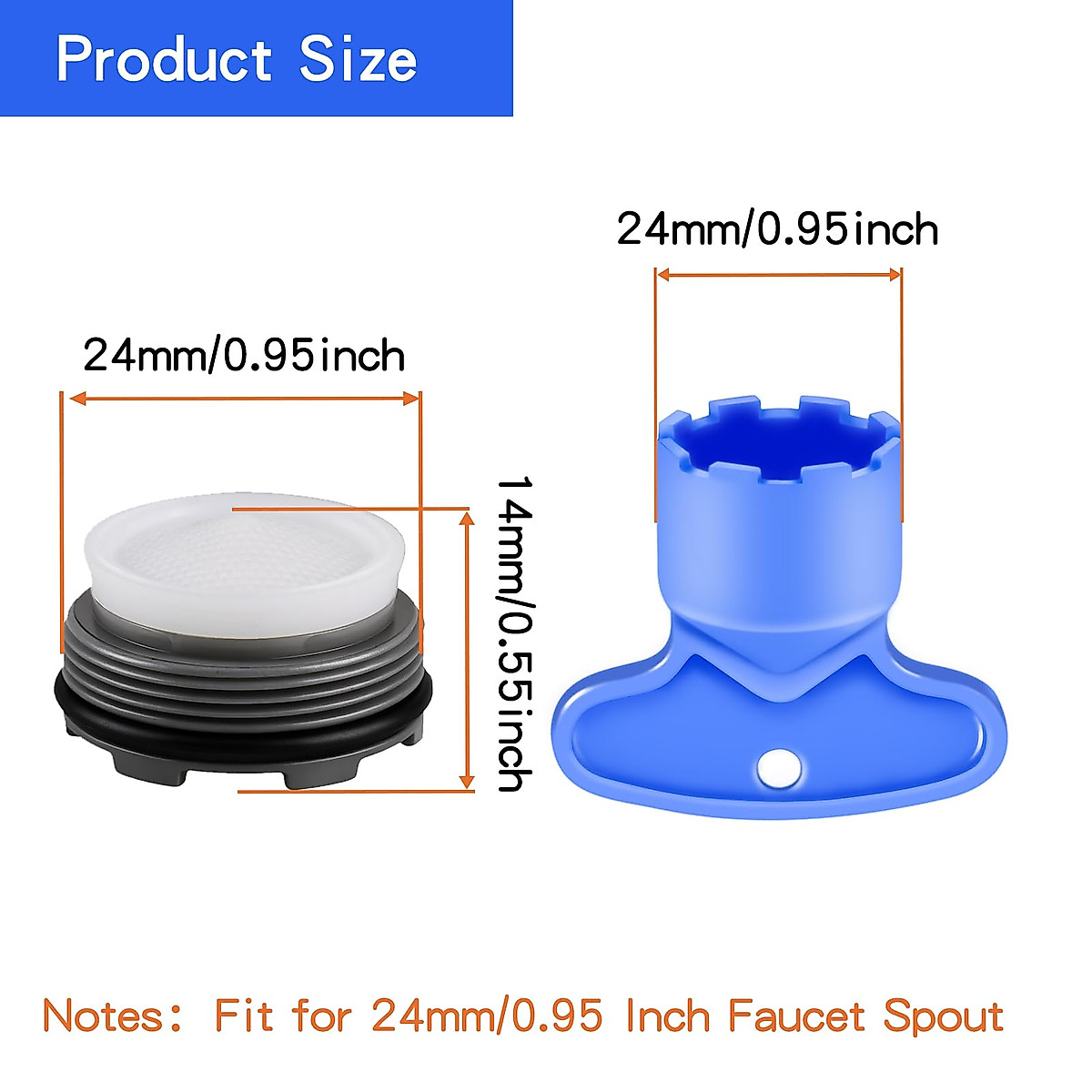 5PCS Faucet Aerator with 1PCS Faucet Cache Aerator Removal Tool, 24mm Sink Aerator Water Saving Flow Restrictor Set Replacement Part for Bathroom or Kitchen Faucet