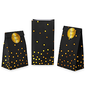 ROYAL BLUEBONNET Pink and Gold Confetti Gift Bags -Set of 24- Pink Paper Goodie Bags and Stickers – Baby Shower Favor Bags, Pink and Gold Party Decorations, Pink Party Supplies, Pink Candy Bags