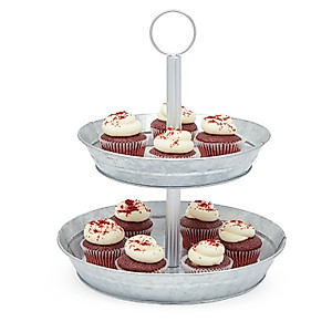 Rustic 2 Tier Galvanized Serving Tray, Farmhouse Kitchen Decor (12 x 13.5 In)