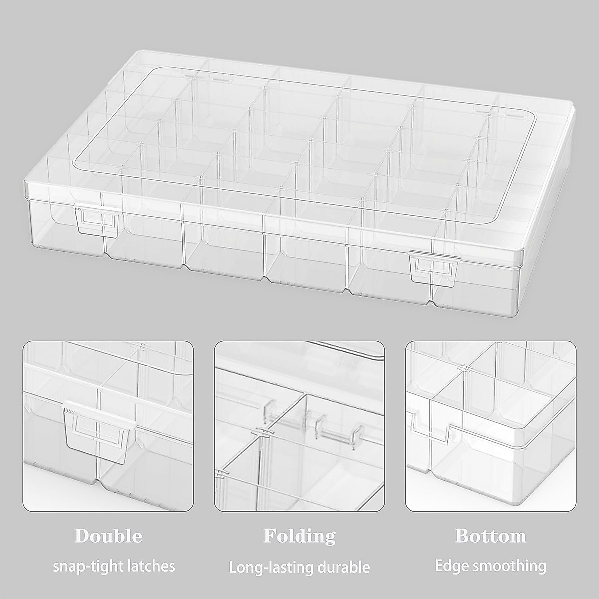 2 Pack Plastic Organizer Container Box, 36 Grids Clear Plastic Parts Organizer Box, for Beads, Art DIY, Crafts, Jewelry, Fishing Tackle with Label Stickers