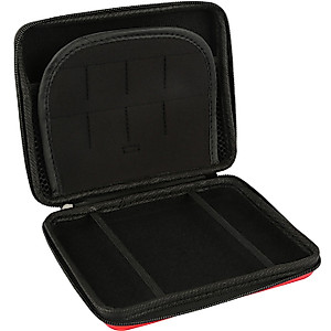 GPCT Nintendo 2DS Hard Shell EVA Carry Case Cover Bag. Protects Against Bumps/Drops/Dust/Dirt/Scratches. Protective Travel Storage Cover Pouch W/ 8 Game Holders, Double Zipper Zip Pocket- Red