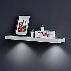 WELLAND White Floating Shelf with Touch-Sensing Battery Powered LED Light,Wall Mounted Display Shelves for Entrance, Living Room, Bedroom, Kitchen and Bathroom (36-INCH, White)